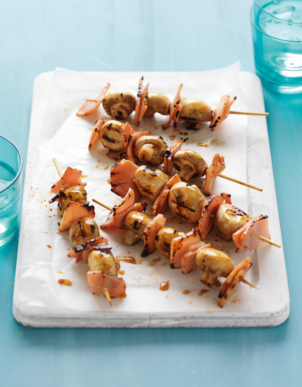 Button mushroom & bacon skewers